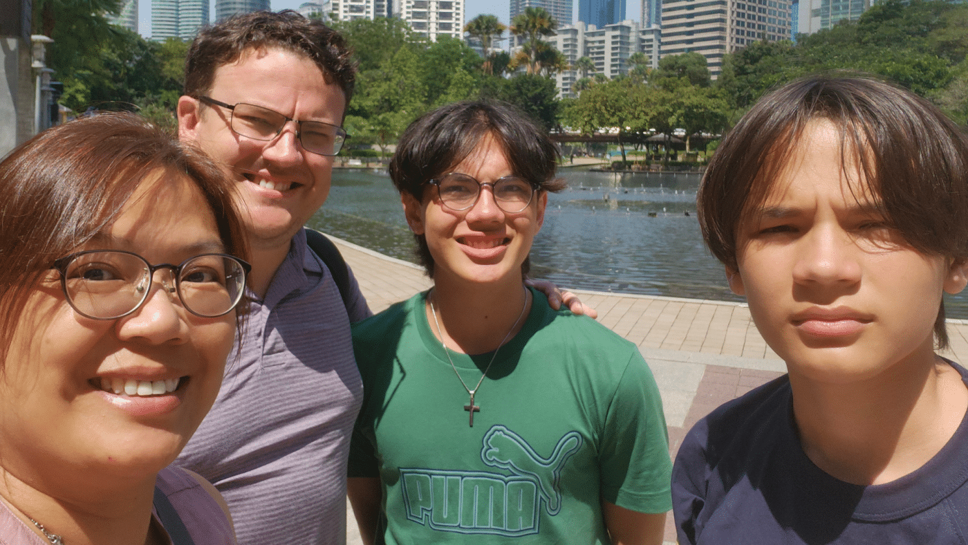 Peter and Mandy Denham with Luke and Hamish